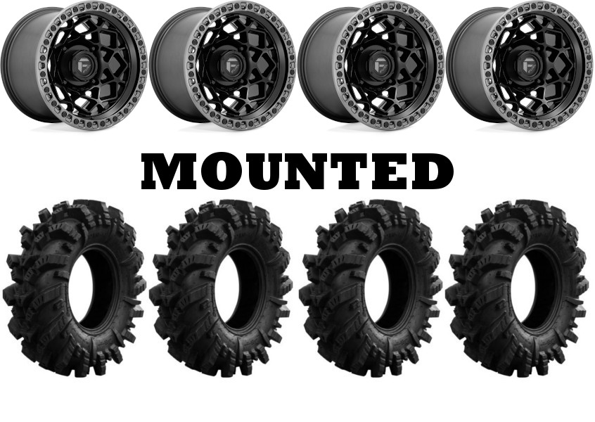 Kit 4 SuperATV Intimidator Tires 34x10.5-15 on Fuel Unit Matte Black ...