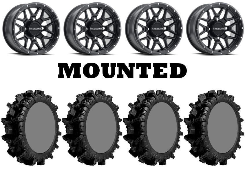 Kit 4 SuperATV Terminator MAX Tires 28x10-14 on Raceline Krank Matte ...