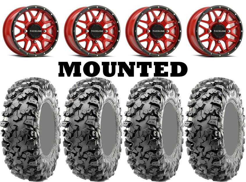 Kit 4 Maxxis Carnivore R/T Tires 30x10-14 on Raceline Krank Red Wheels ...
